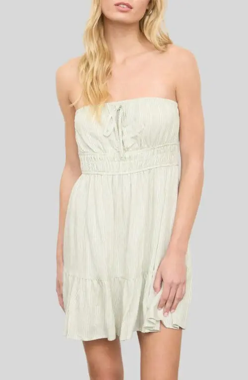 BLU PEPPER Strapless Striped Mini Dress With Ruffled Hem - Olive