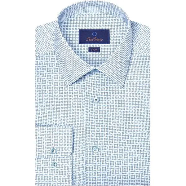 David Donahue Trim Fit Stretch Micro Neat Print Dress Shirt - White/blue
