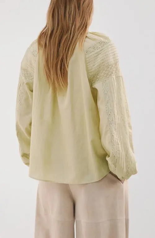 Mango Lace Inset Pintuck Balloon Sleeve Cotton Blend Top