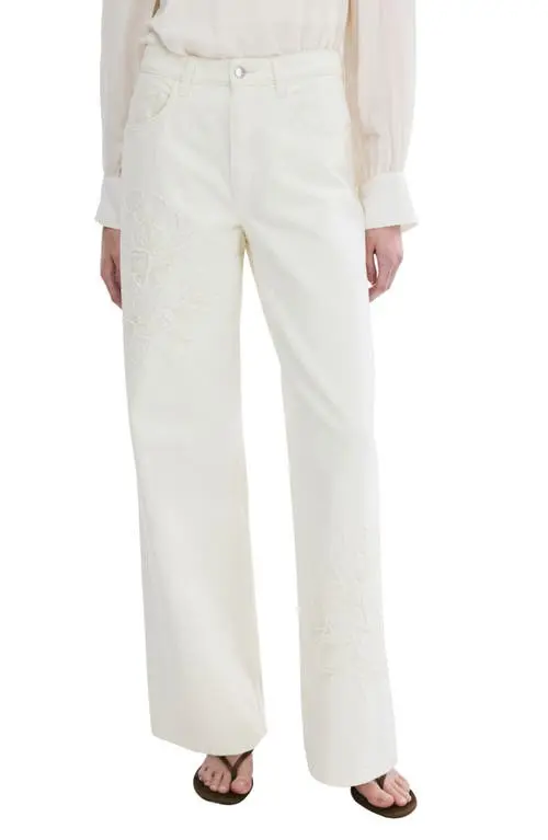 Mango Embroidered Straight Leg Jeans