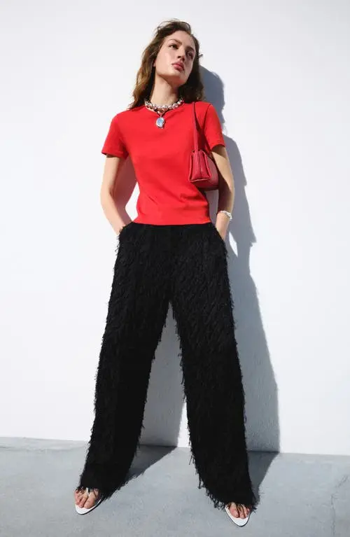 Mango Textured Yarn Straight Leg Pants