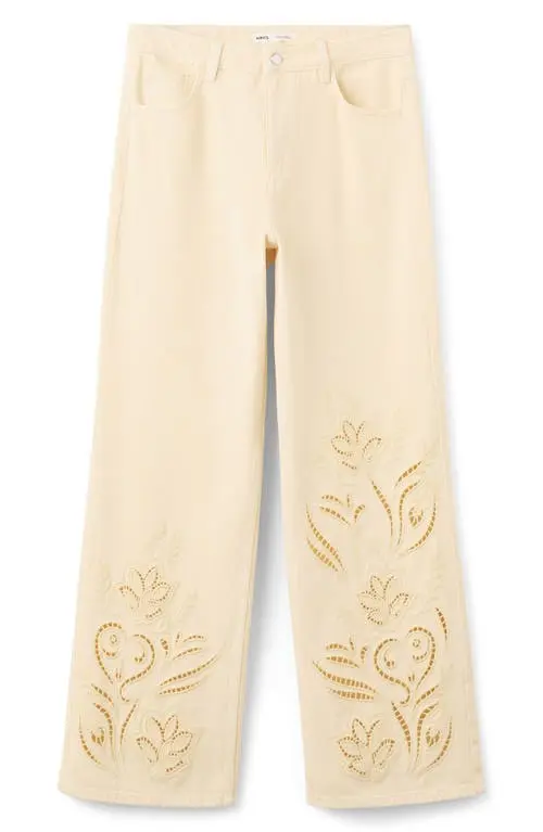 Mango Openwork Floral Straight Leg Jeans