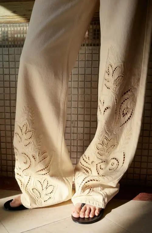 Mango Openwork Floral Straight Leg Jeans