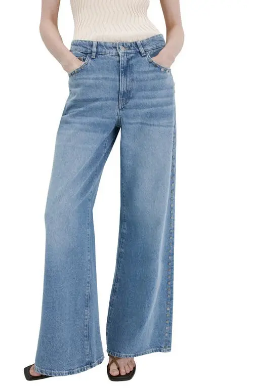Mango Studded Straight Leg Jeans - Medium Blue