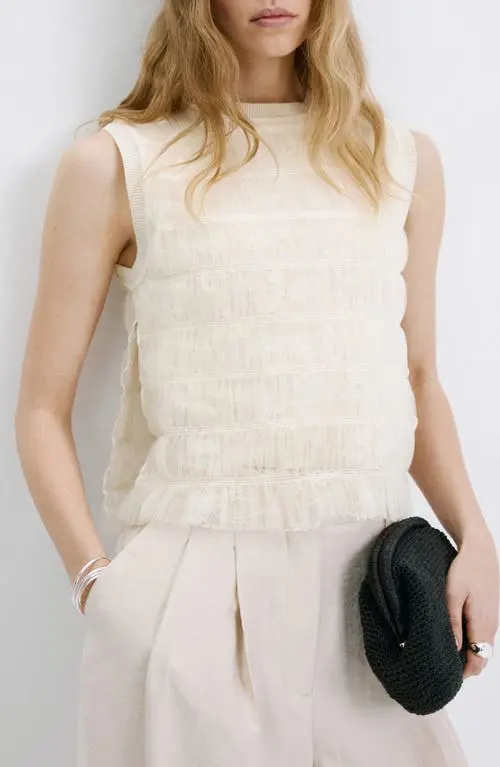 Mango Ruched Sleeveless Mesh Overlay Knit Sweater