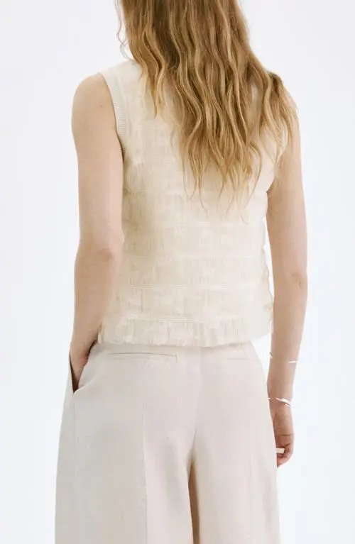 Mango Ruched Sleeveless Mesh Overlay Knit Sweater