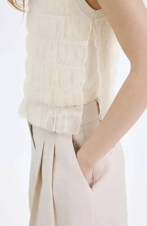 Mango Ruched Sleeveless Mesh Overlay Knit Sweater