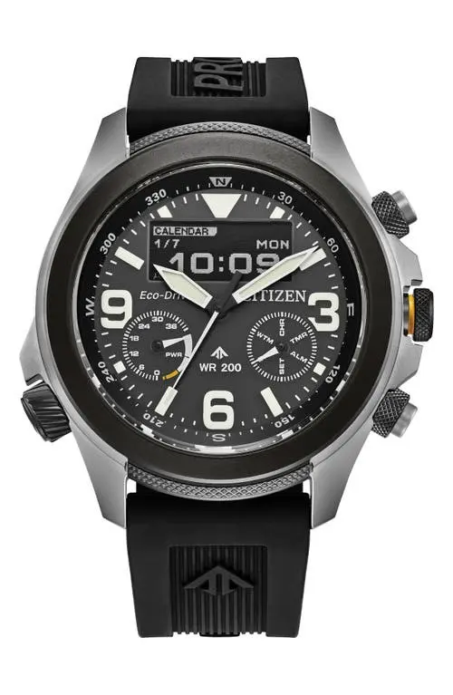 Citizen Promaster Land Eco-drive Stainless Steel And Rubber Strap Watch - Black