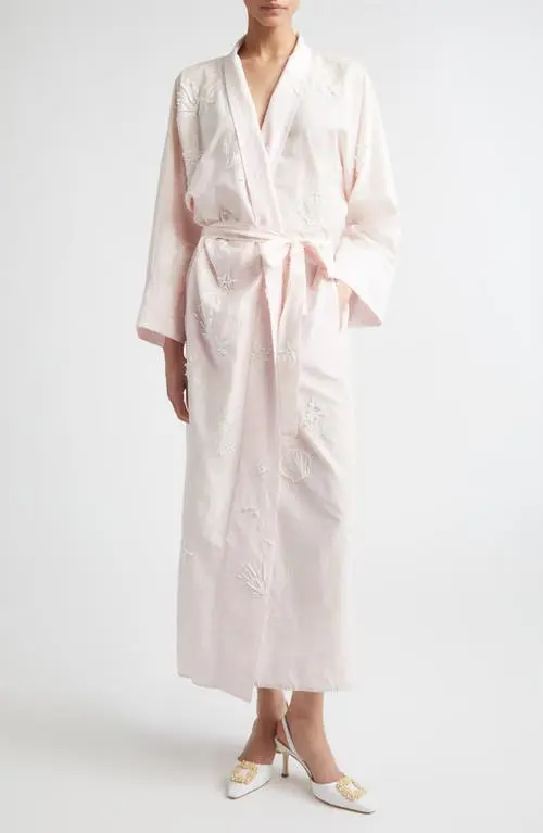 Bernadette Embroidered Long Sleeve Cotton & Silk Wrap Dress - Ivory Shell Broderie