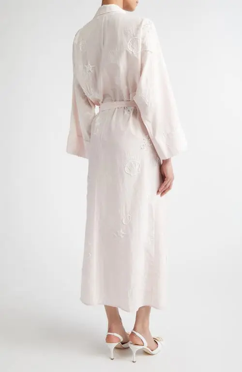 Bernadette Embroidered Long Sleeve Cotton & Silk Wrap Dress