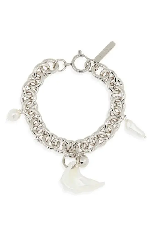 JUSTINE CLENQUET Tyler Seashell & Faux Pearl Chain Bracelet - Palladium
