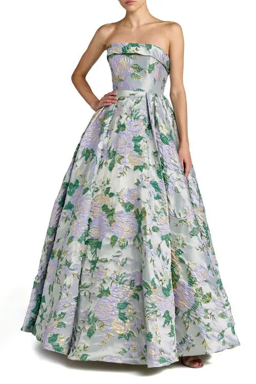 Mac Duggal Floral Brocade Strapless Ballgown