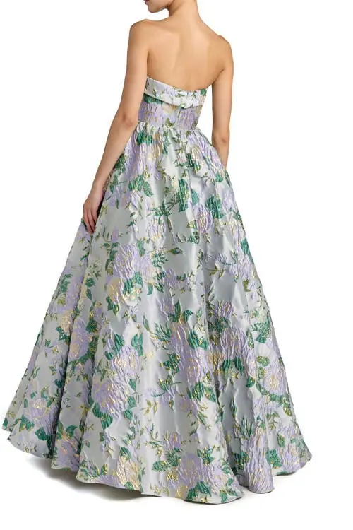 Mac Duggal Floral Brocade Strapless Ballgown
