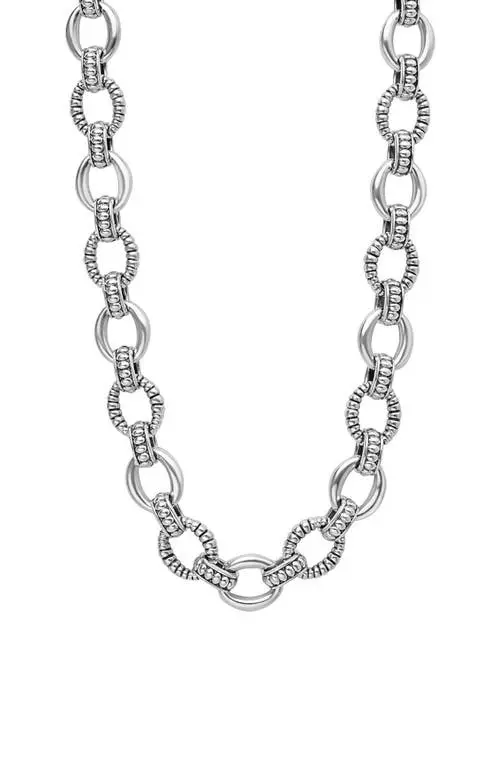 Lagos Sterling Fluted Small Oval Link Necklace - Silver