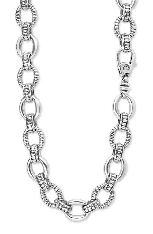 Lagos Sterling Fluted Small Oval Link Necklace