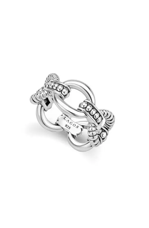 Lagos Sterling Caviar Link Ring - Silver