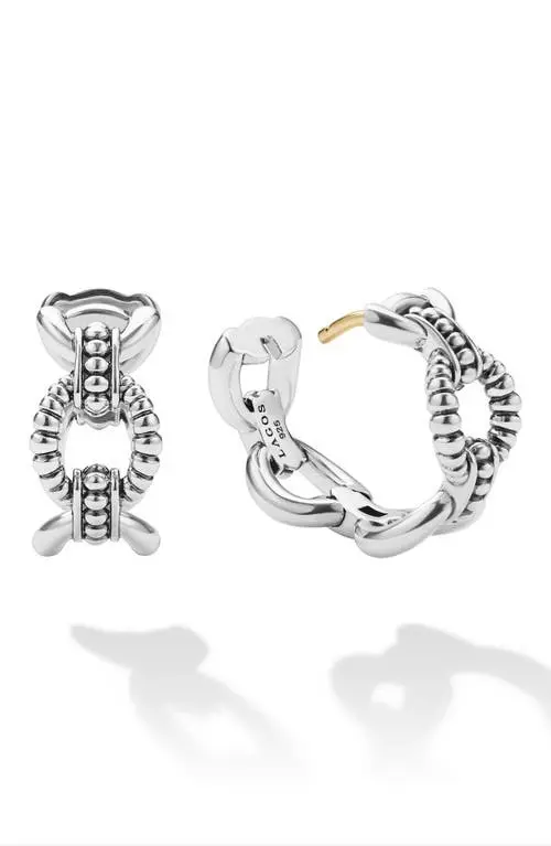 Lagos Sterling Caviar Link Hoop Earrings