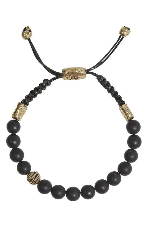 John Varvatos Wrap & Onyx Bead Slider Bracelet - Brass