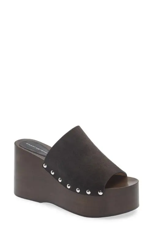 STUART WEITZMAN Studded Wedge Platform Slide Sandal - Shadow