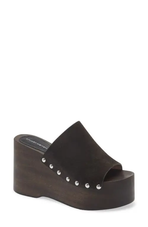 STUART WEITZMAN Studded Wedge Platform Slide Sandal - Shadow
