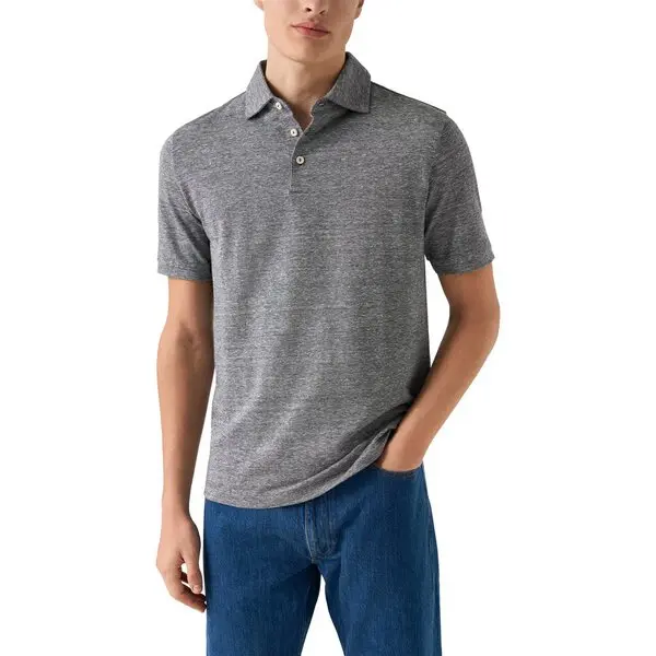 Eton Linen & Cotton Fine Knit Polo - Navy
