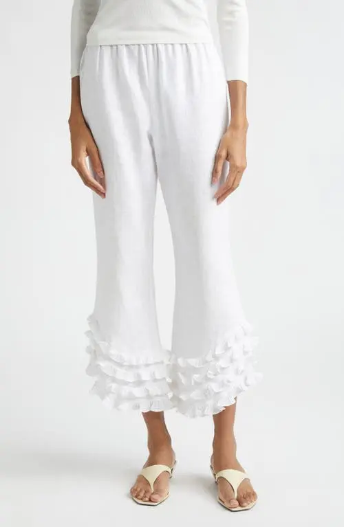 Posse Florence Ruffle Detail Crop Linen Pants - Ivory