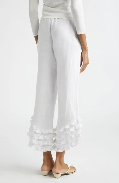 Posse Florence Ruffle Detail Crop Linen Pants - Ivory