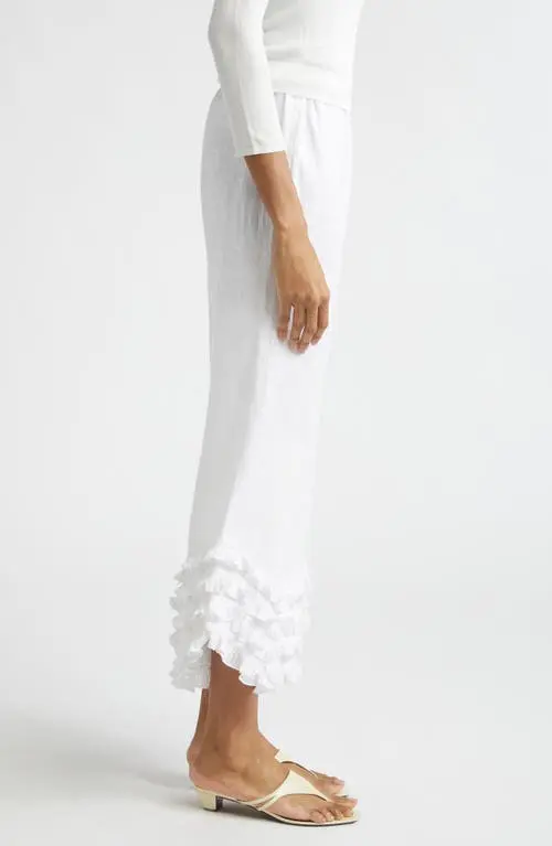 Posse Florence Ruffle Detail Crop Linen Pants - Ivory