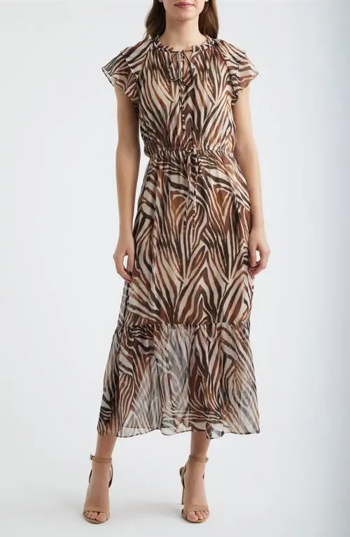 Julia Jordan Flutter Sleeve Zebra Print Midi Dress
