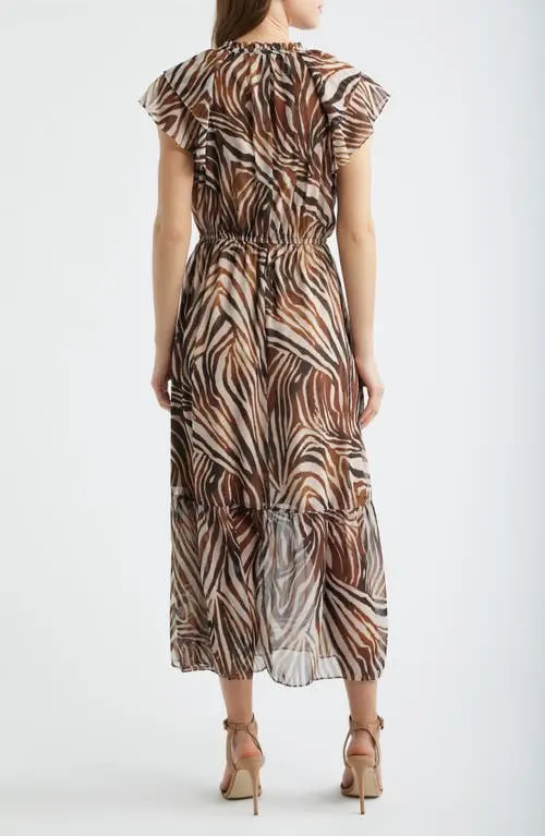 Julia Jordan Flutter Sleeve Zebra Print Midi Dress