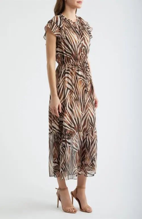 Julia Jordan Flutter Sleeve Zebra Print Midi Dress