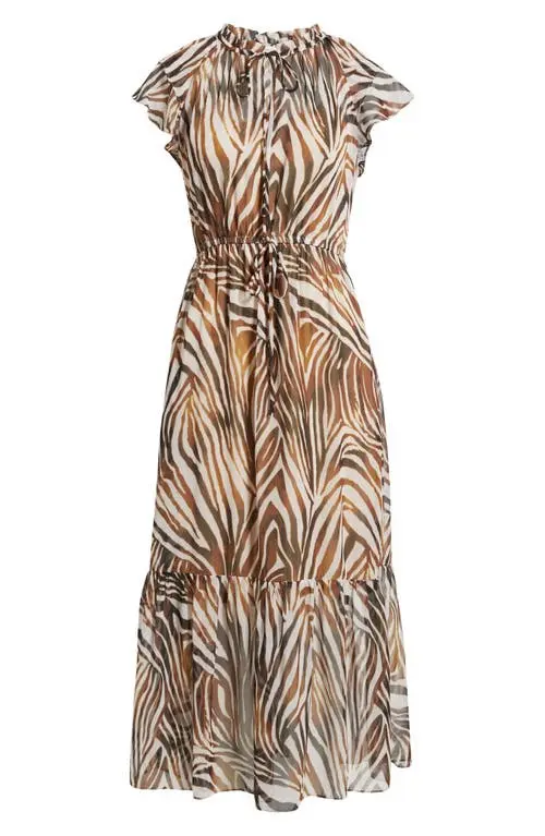 Julia Jordan Flutter Sleeve Zebra Print Midi Dress