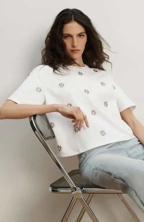 Veronica Beard Sebastian Floral Embellished Stretch Cotton T-shirt