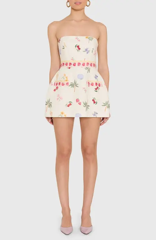 Amanda Uprichard Bethany Strapless Linen Blend Romper - Boardwalk Print