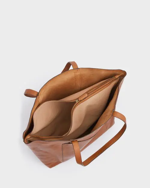 OSPREY LONDON Vintage Santa Fe Leather Tote Bag - Tan