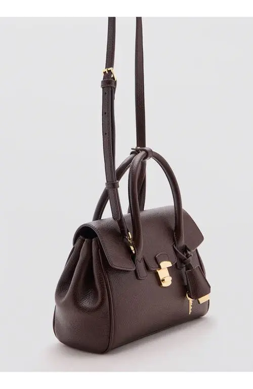 Mango Medium Faux Leather Flap Satchel