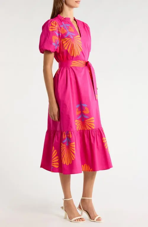 SUGARLIPS Melian Floral Tiered Cotton Midi Dress