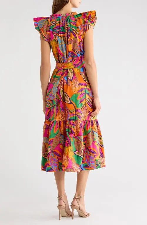 SUGARLIPS Milana Tropical Print Tiered Cotton Midi Dress
