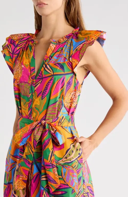 SUGARLIPS Milana Tropical Print Tiered Cotton Midi Dress