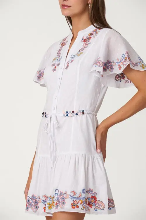Shoshanna Embroidered Cotton Clip Mini Dress