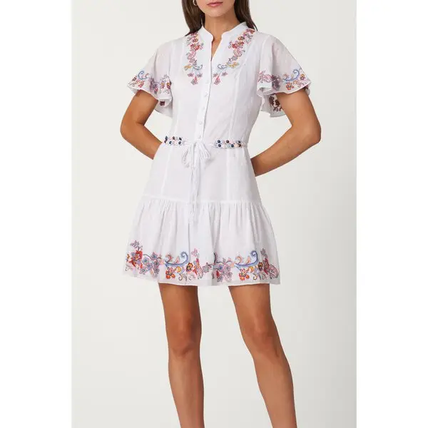 Shoshanna Embroidered Cotton Clip Mini Dress