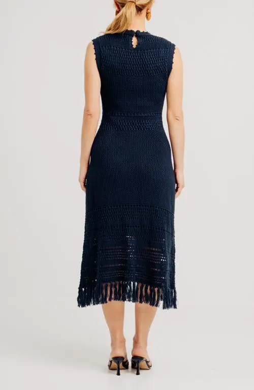 Torn By Ronny Kobo Colette Open Stitch Cotton & Cashmere Sweater Dress - Navy