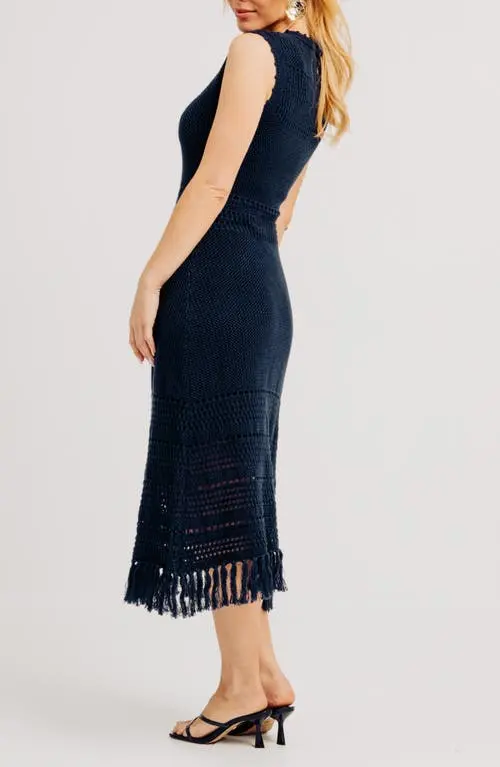 Torn By Ronny Kobo Colette Open Stitch Cotton & Cashmere Sweater Dress - Navy