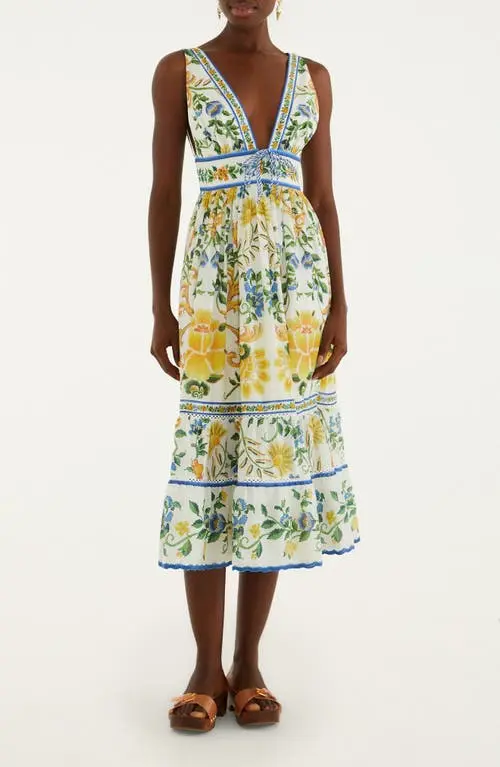 Farm Rio Tapestry Floral Print Midi Dress - Off-white
