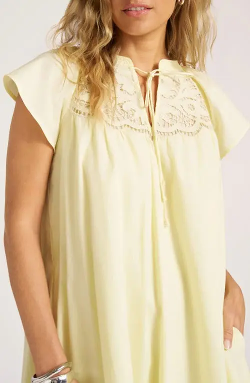 Matty M. Aurea Woven Shift Dress With Lace Yoke And Tie Detail