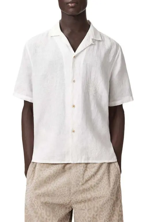 ALLSAINTS Sepal Embroidered Linen Camp Shirt