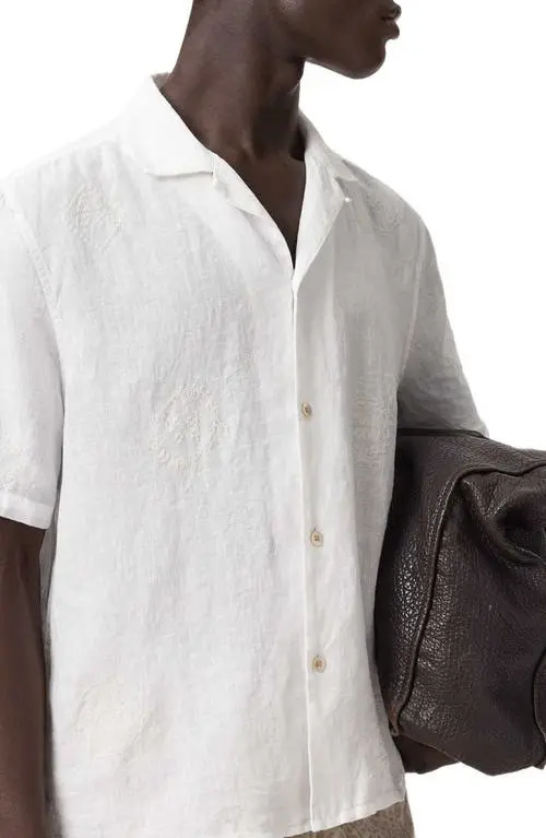 ALLSAINTS Sepal Embroidered Linen Camp Shirt
