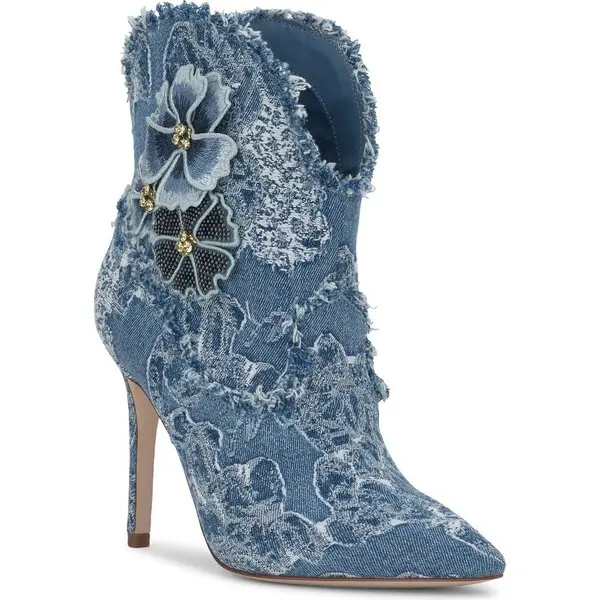 Jessica Simpson Pointed Toe Bootie With Floral Appliqués