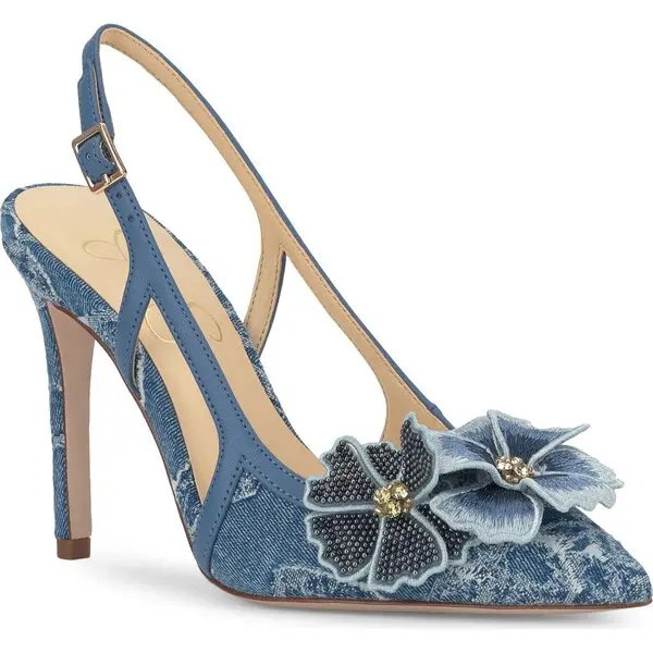 Jessica Simpson Pilita Embellished Floral Slingback Pointed Toe Pump