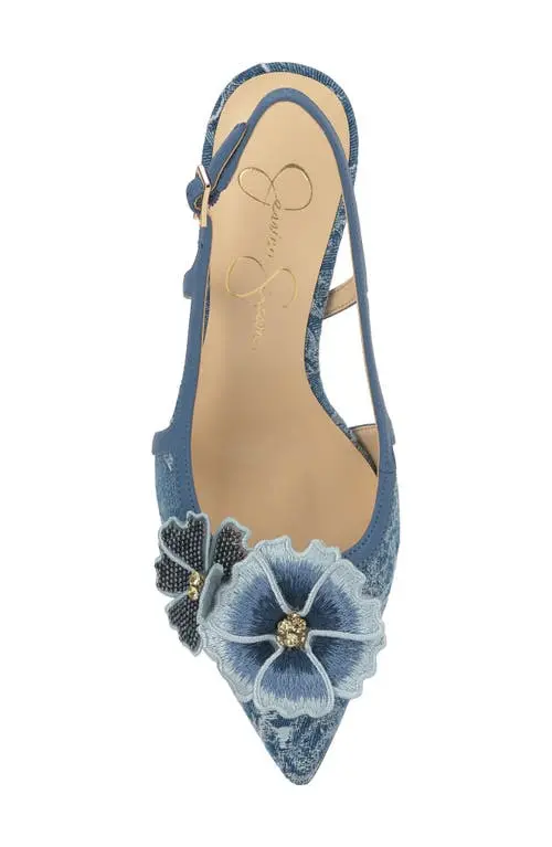 Jessica Simpson Pilita Embellished Floral Slingback Pointed Toe Pump